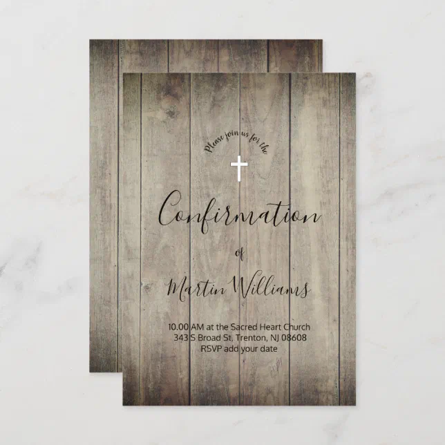wood background Confirmation Invitation | Zazzle