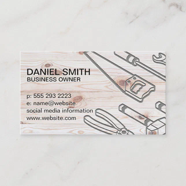 Wood Background | Construction Tools Business Card | Zazzle