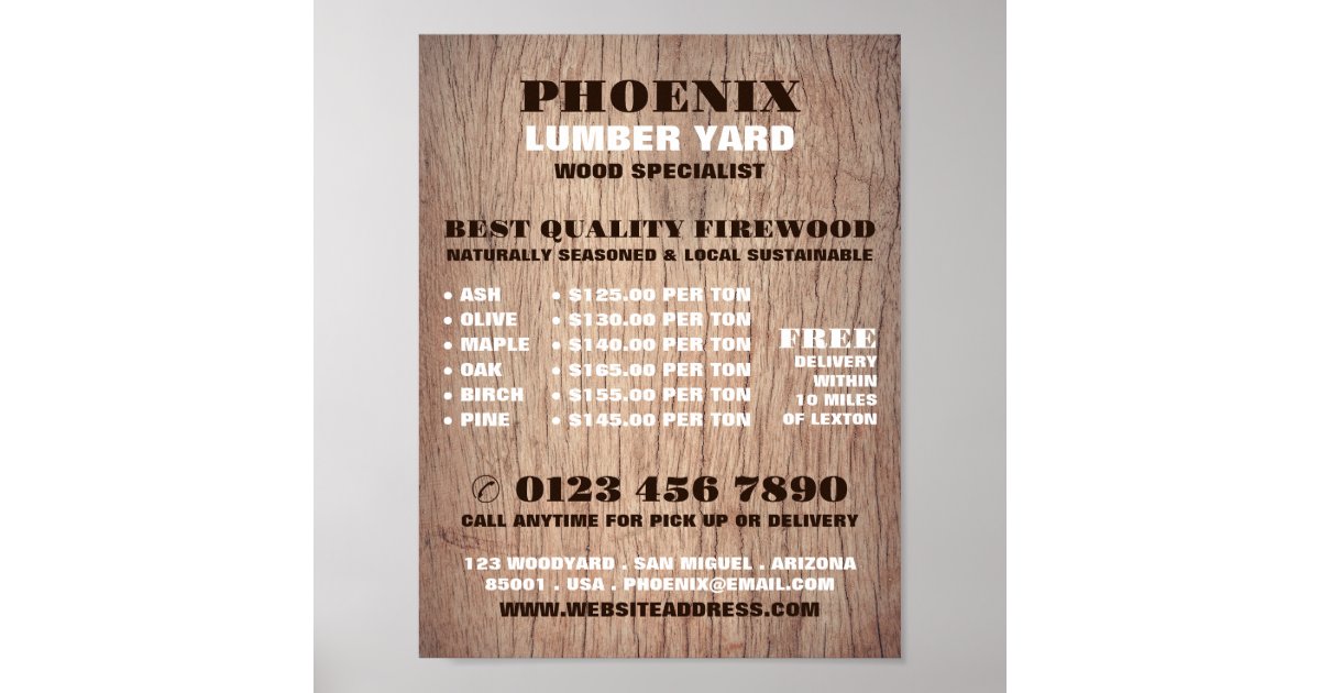 Wood Background, Lumber/Timber/Wood Yard Advert Poster | Zazzle