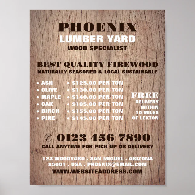 Wood Background, Lumber/Timber/Wood Yard Advert Poster | Zazzle