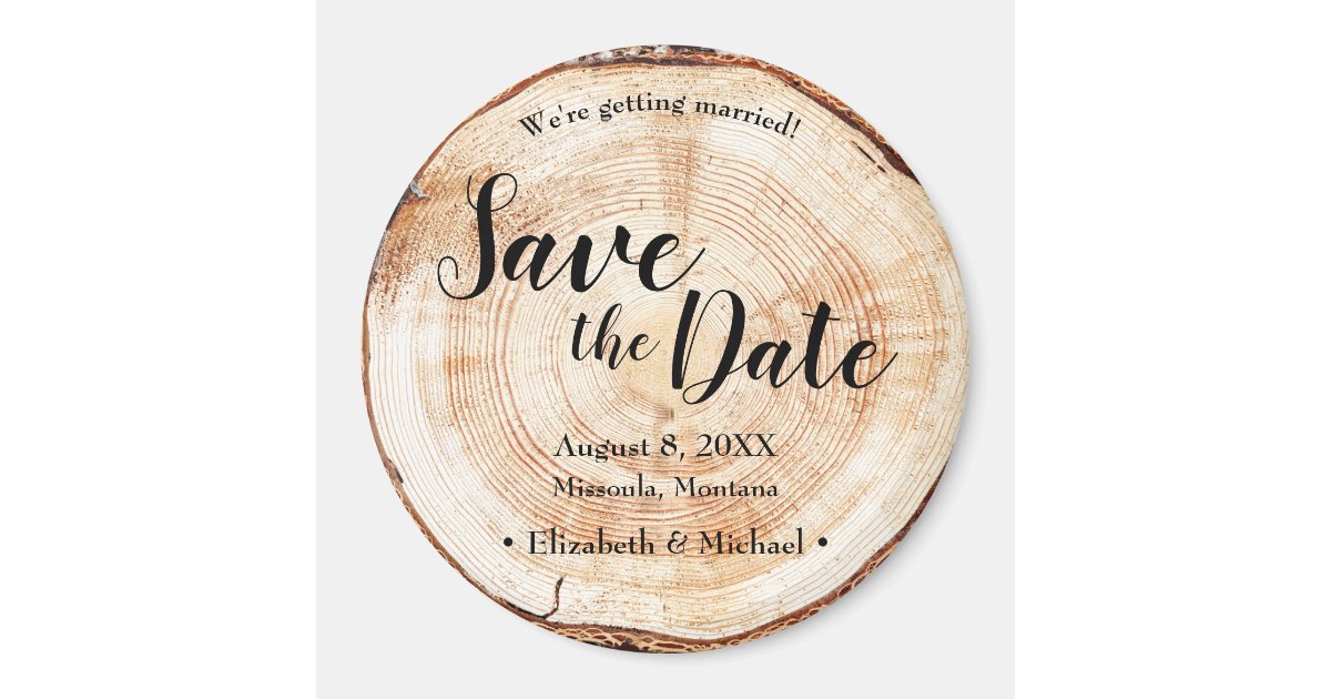 Wood Bark Disc Rustic Wedding Save the Date Magnet | Zazzle