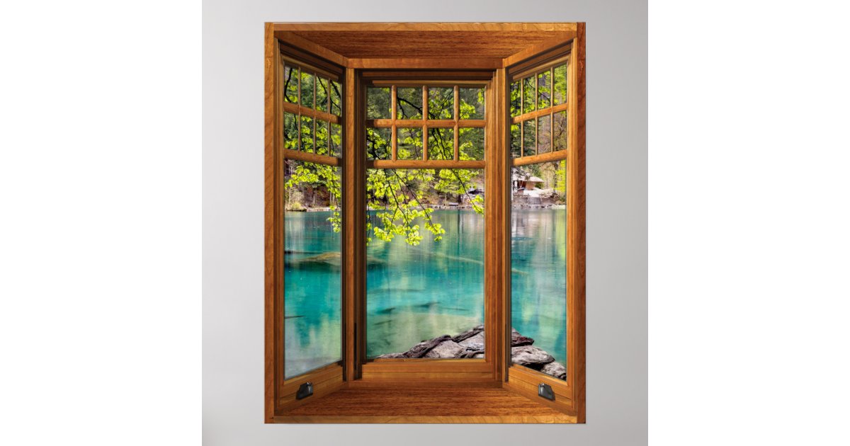 Wood Bay Window Illusion - Calming Lake Poster | Zazzle