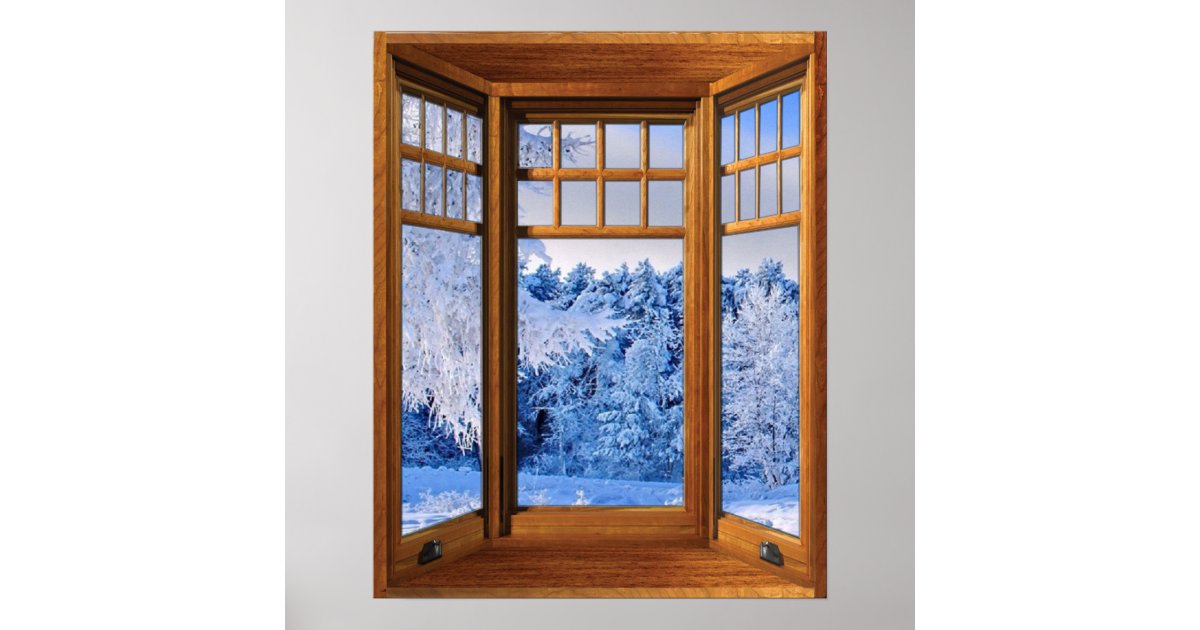 Wood Bay Window Illusion Fresh Snow Scenery Poster | Zazzle