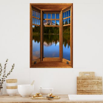 Wood Bay Window Illusion - Mountain Lake Poster | Zazzle