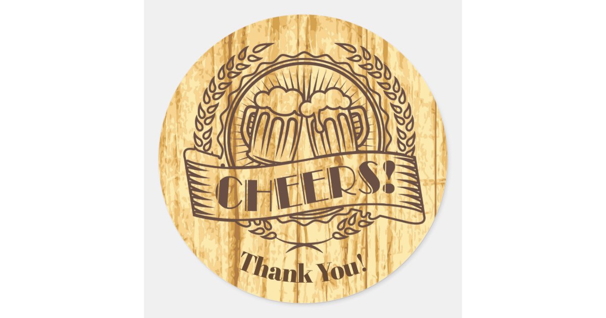 wood, beer, rustic, adult party, thank you sticker | Zazzle