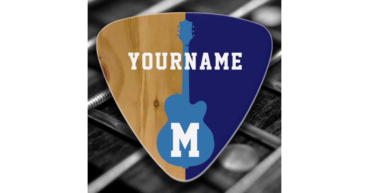 wood / blue cool personalized guitar pick | Zazzle