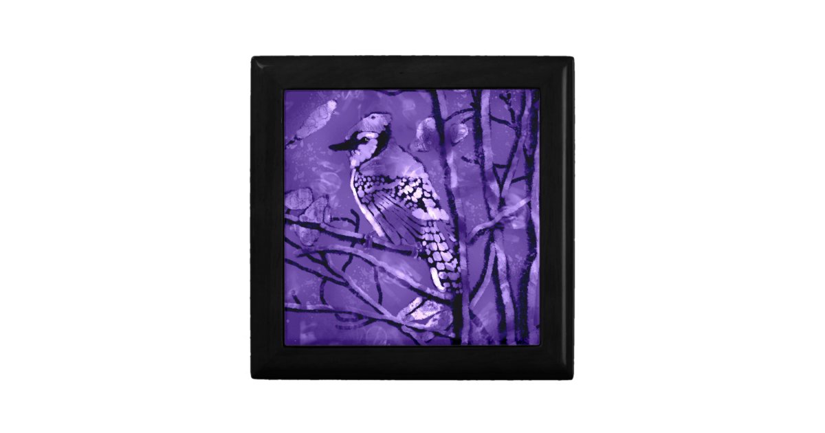 Wood Box with Blue Jay Bird Abstract Art Tile | Zazzle
