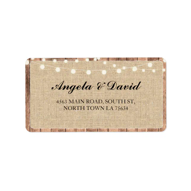 Wood Burlap Rustic Elegant Wedding Address Labels | Zazzle