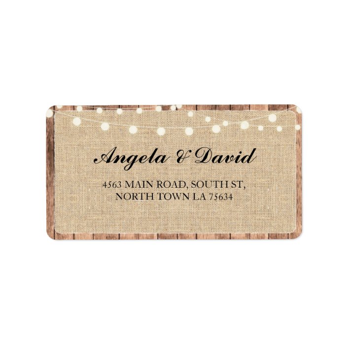 Wood Burlap Rustic Elegant Wedding Address Labels | Zazzle.com