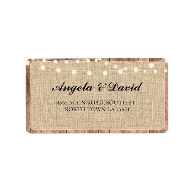 Wood Burlap Rustic Elegant Wedding Address Labels | Zazzle