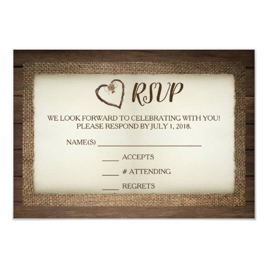 Wood, Burlap & Twine Heart Wedding RSVP Card | Zazzle.com