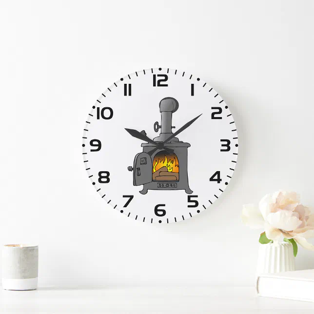 Wood Burner Stove Large Clock | Zazzle
