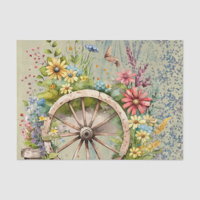 Wood Cart Filled Bright, Colorful Spring Flowers Tissue Paper | Zazzle