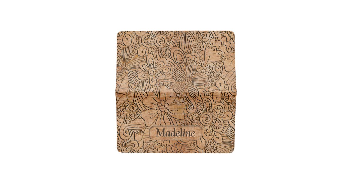 Wood Carvings Floral Pattern Personalized Checkbook Cover | Zazzle