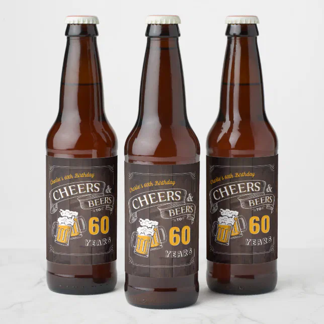 Wood Cheers And Beers Any Age Birthday Beer Bottle Label | Zazzle