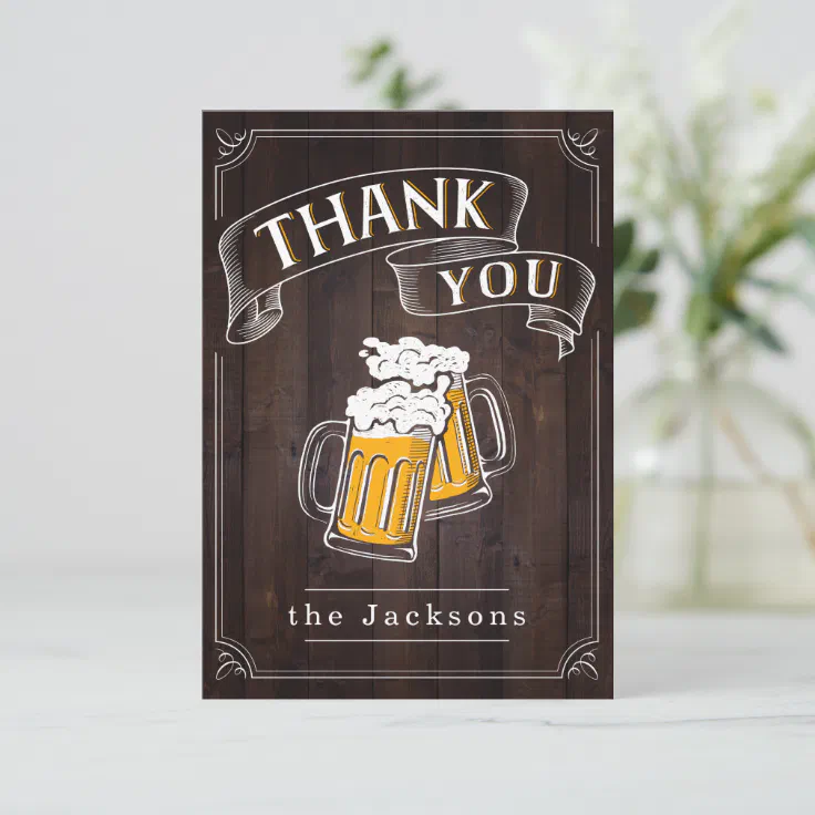 Wood Cheers And Beers Birthday Thank You Card | Zazzle