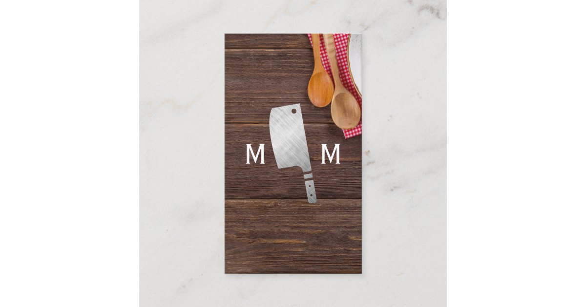 Wood | Chef Knife Monogram Business Card | Zazzle