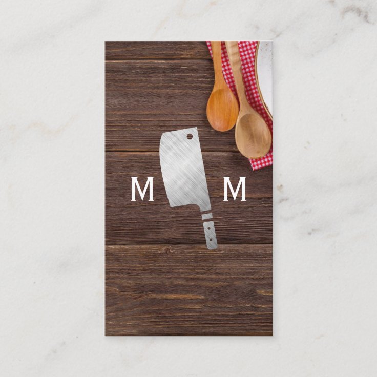 Wood | Chef Knife Monogram Business Card | Zazzle