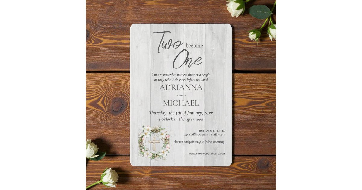 Wood Christian Two Become One Wedding Invitation | Zazzle