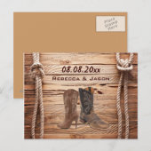 wood Cowboy Boots Western country save the date Announcement Postcard ...