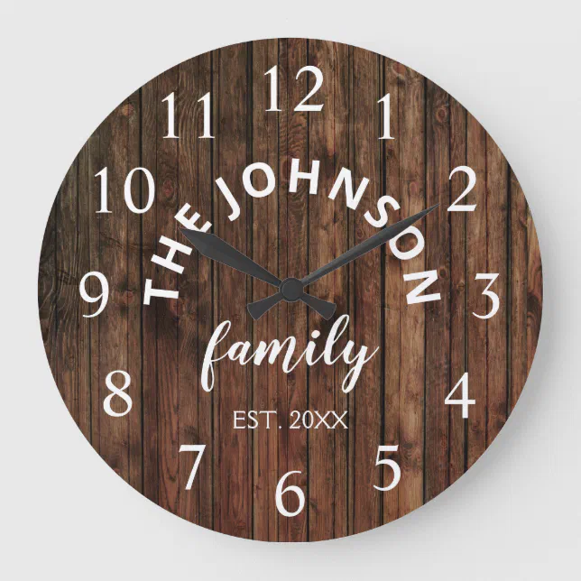 Wood Custom Family Name Rustic Farmhouse Large Clock | Zazzle
