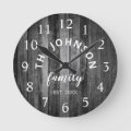 Wood Custom Family Name Rustic Farmhouse Round Clock | Zazzle