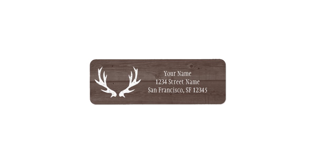 Wood deer antler wedding Return Address labels | Zazzle
