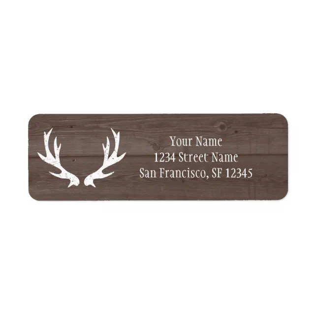 Wood deer antler wedding Return Address labels | Zazzle