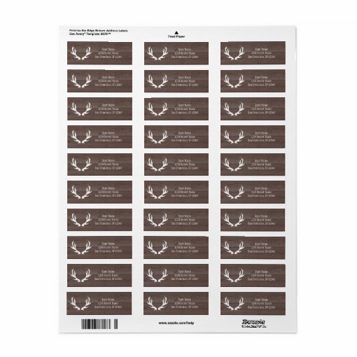 Wood deer antler wedding Return Address labels | Zazzle