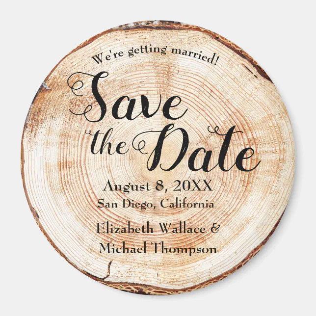 Wood Disc Tree ring background Wedding Magnet | Zazzle