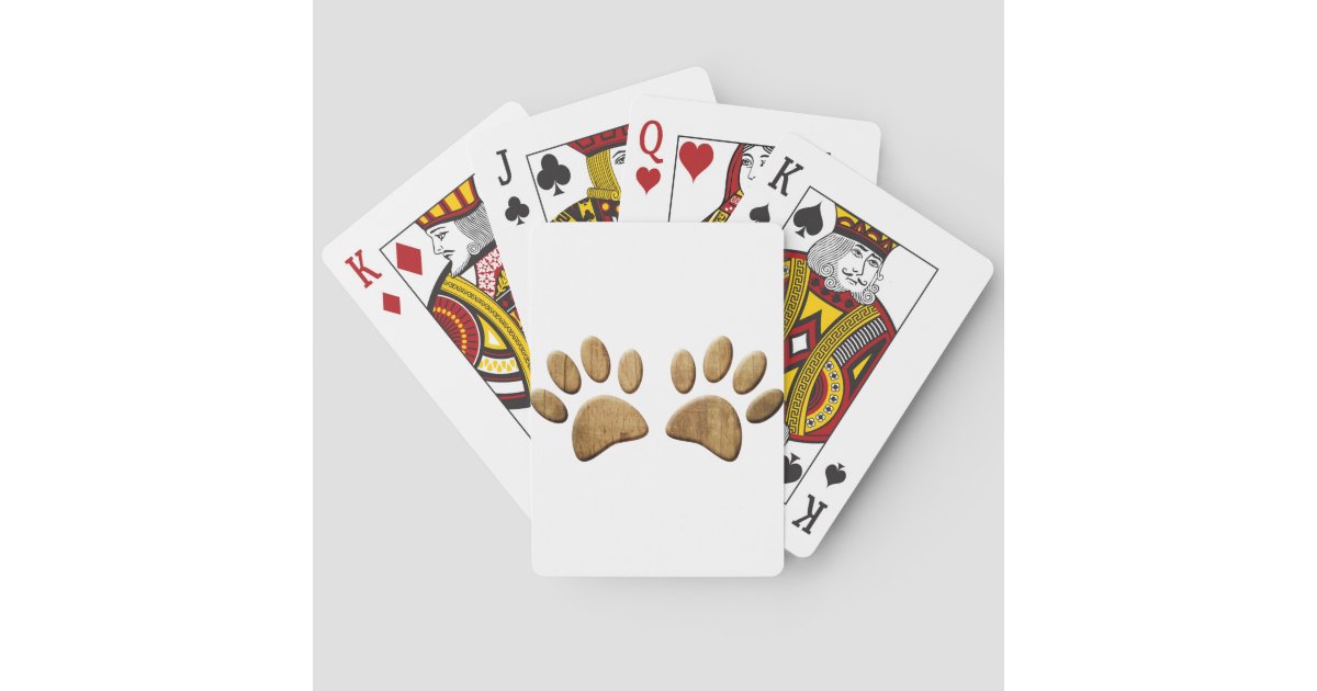 Wood Dog Paw Print Poker Cards | Zazzle