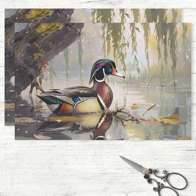 Wood Duck on the Pond Artwork Decoupage Tissue Paper | Zazzle