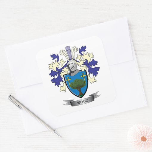 Wood Family Crest Coat of Arms Square Sticker | Zazzle