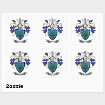 Wood Family Crest Coat of Arms Square Sticker | Zazzle