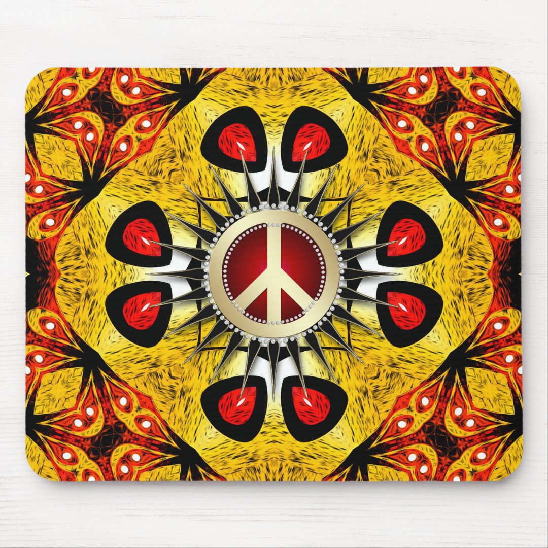 Wood Feather Geometric Art Peace Sign Mousepad | Zazzle