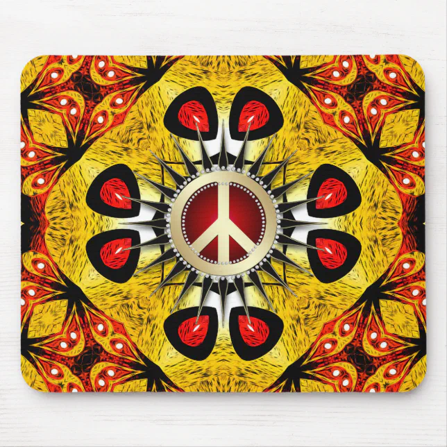 Wood Feather Geometric Art Peace Sign Mousepad | Zazzle