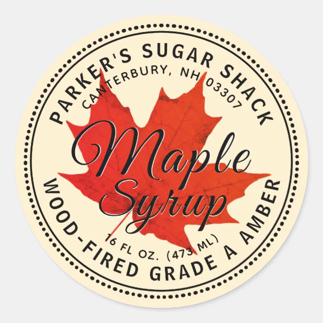 Wood-fired Maple Syrup Label with Red Maple Leaf | Zazzle