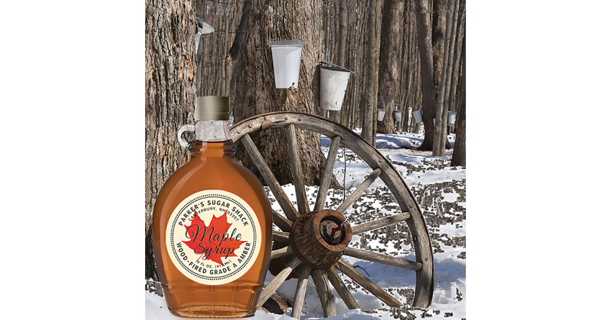 Wood-fired Maple Syrup Label with Red Maple Leaf | Zazzle