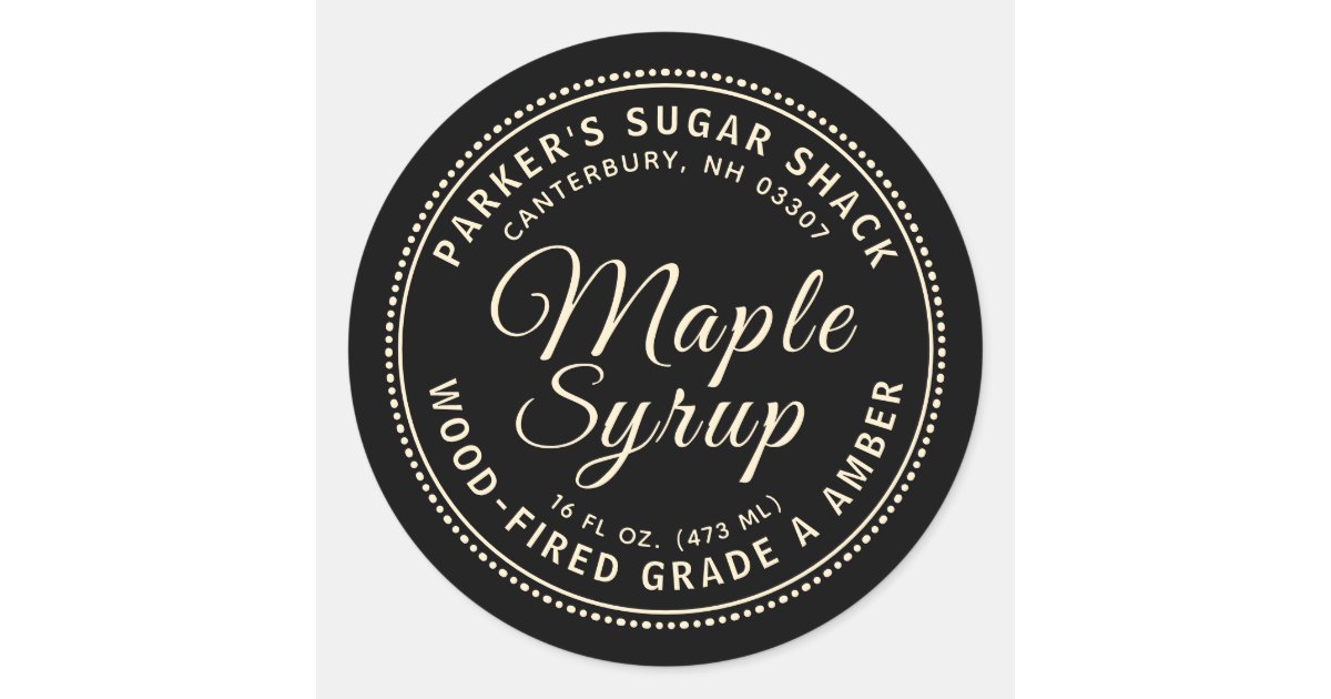 Wood-fired Maple Syrup on Black Editable Label | Zazzle