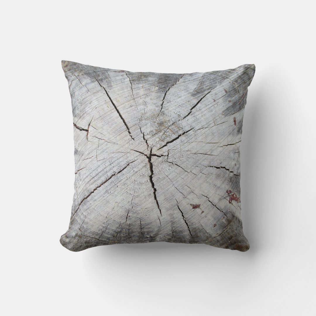Wood Grain Gray Pine Tree Stump Photo Art 1 Throw Pillow | Zazzle