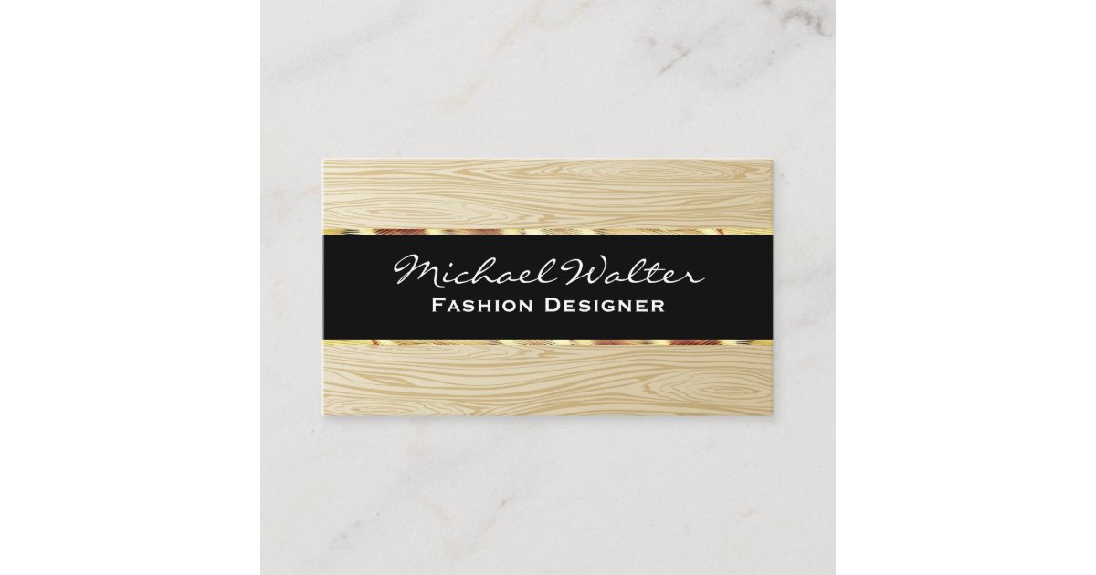 Wood Grain Pattern | Gold Trim Business Card | Zazzle