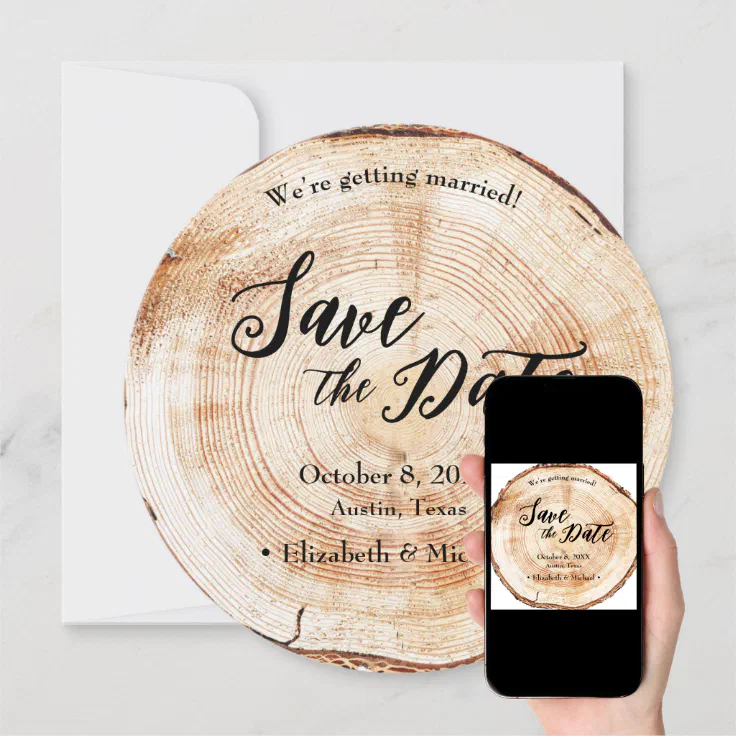 Wood Grain Rustic Wedding Save the date photo Invitation | Zazzle