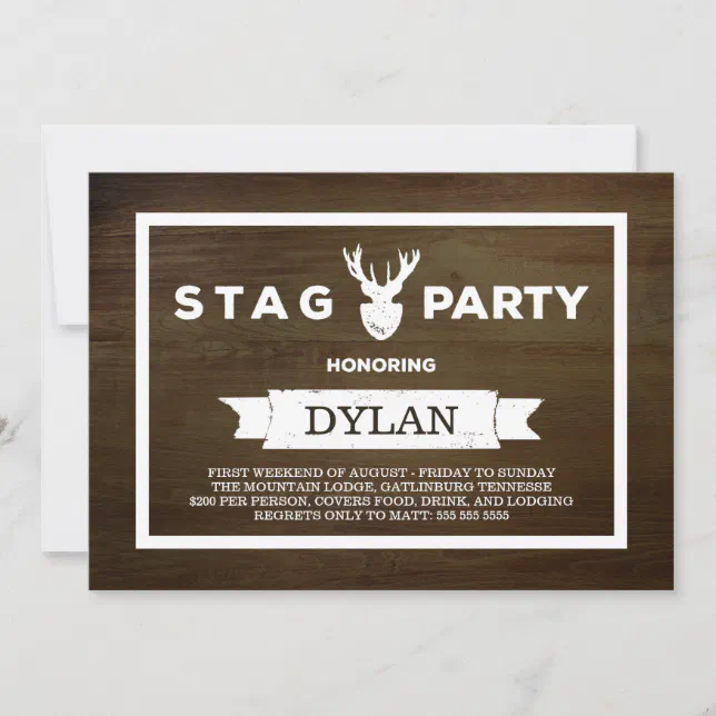 Wood Grain Stag Party Invitation | Zazzle