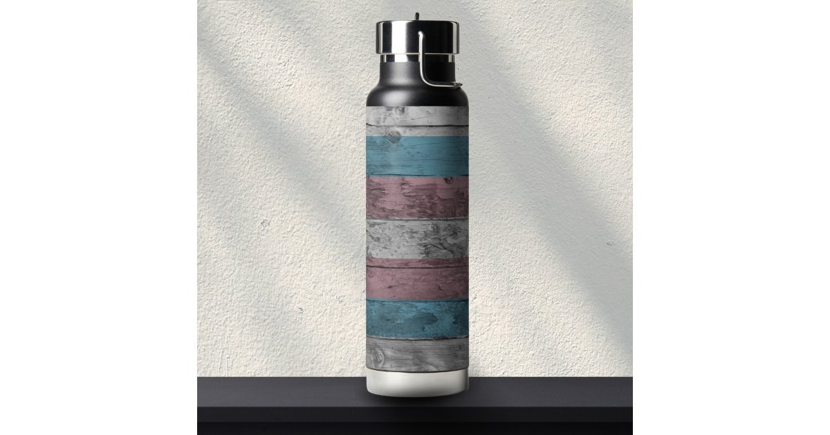 Wood Grain Subtle Trans Pride Flag Colors Water Bottle | Zazzle