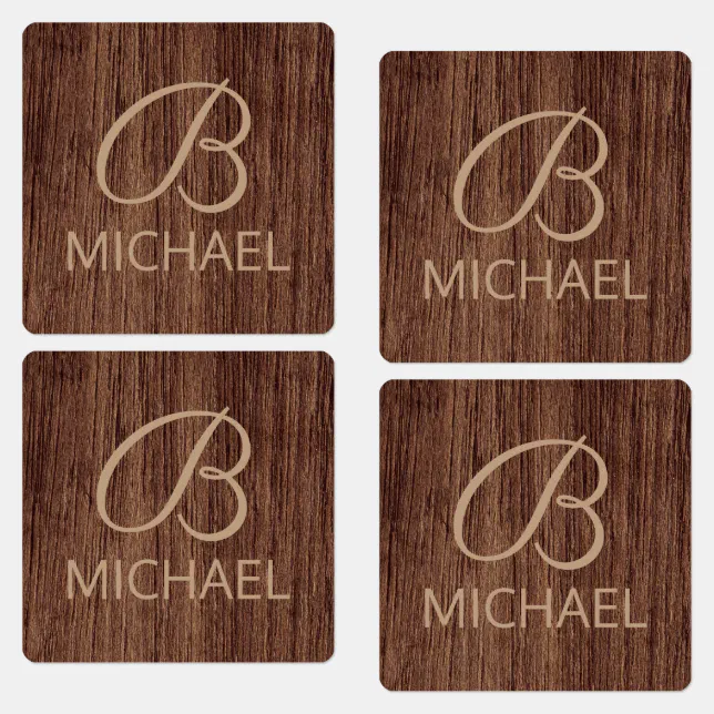 Wood Grain Timber With Monogram Personalized Name Labels | Zazzle