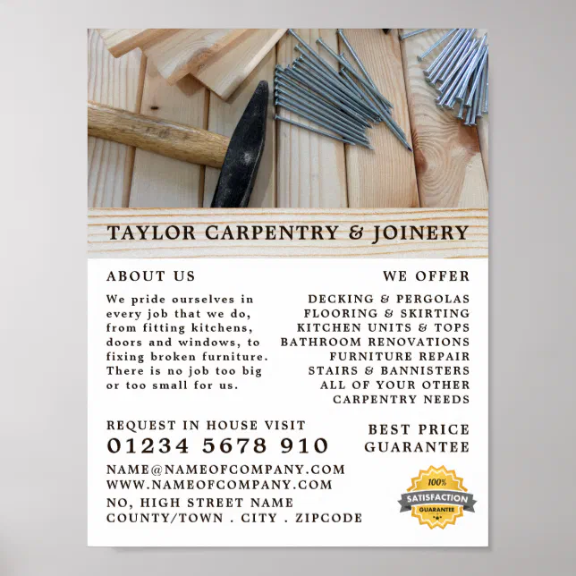 Wood, Hammer & Nails, Carpentry, Carpenter Advert Poster | Zazzle