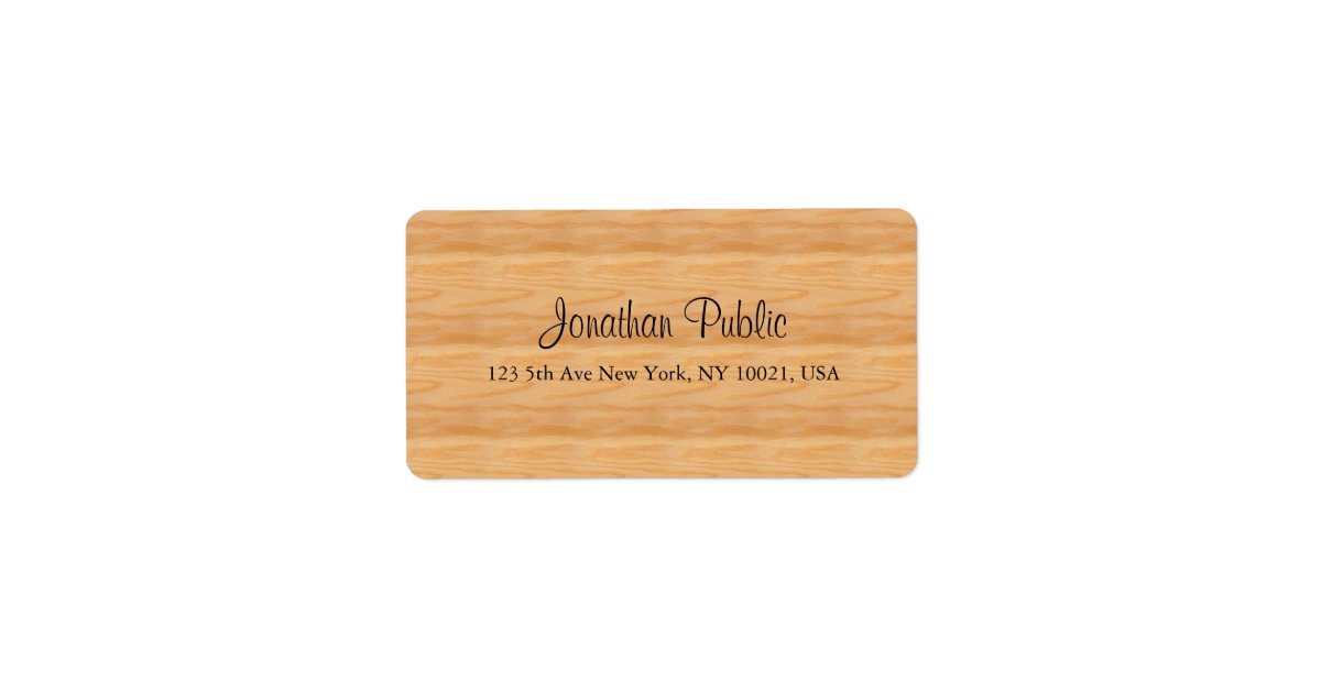 Wood Handwritten Script Name Text Elegant Address Label | Zazzle