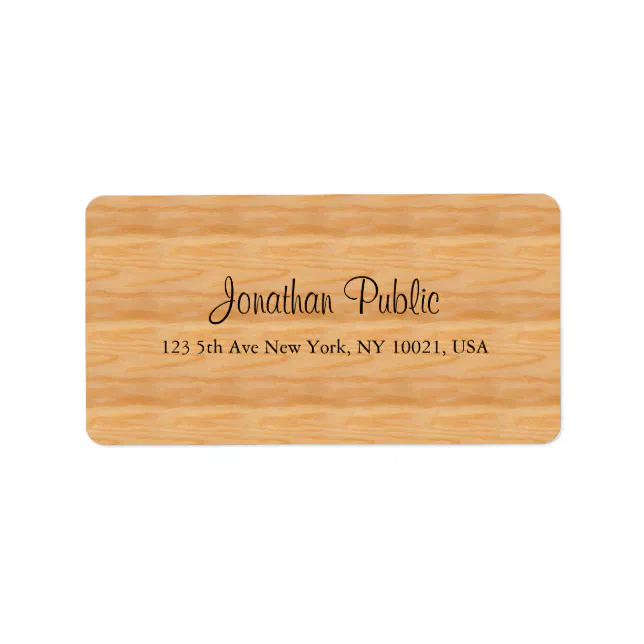 Wood Handwritten Script Name Text Elegant Address Label | Zazzle
