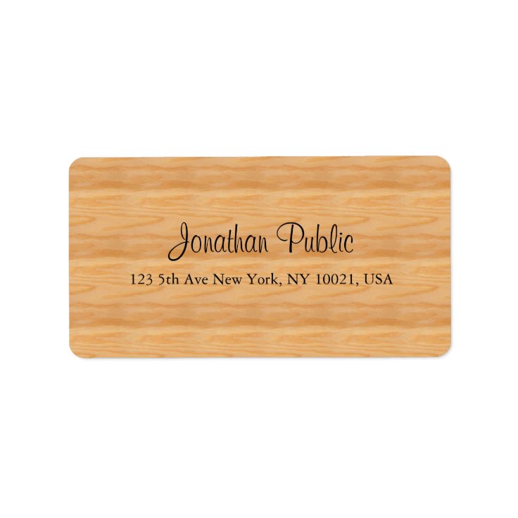 Wood Handwritten Script Name Text Elegant Address Label | Zazzle