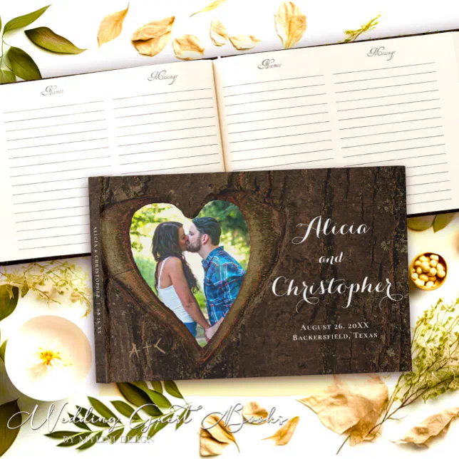 Wood Heart Photo Frame, Rustic Wedding Guest Book | Zazzle